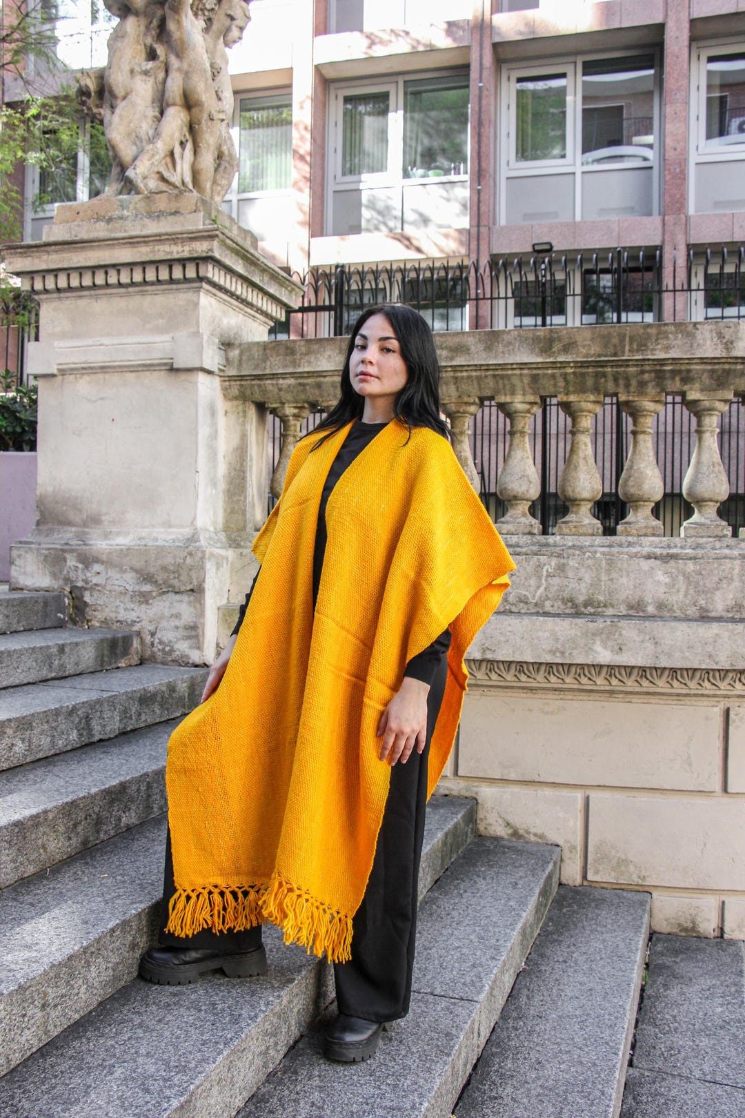 Open Poncho/shawl/cape Knitted With Pure Sheep Wool. Hand-spun Poncho ...