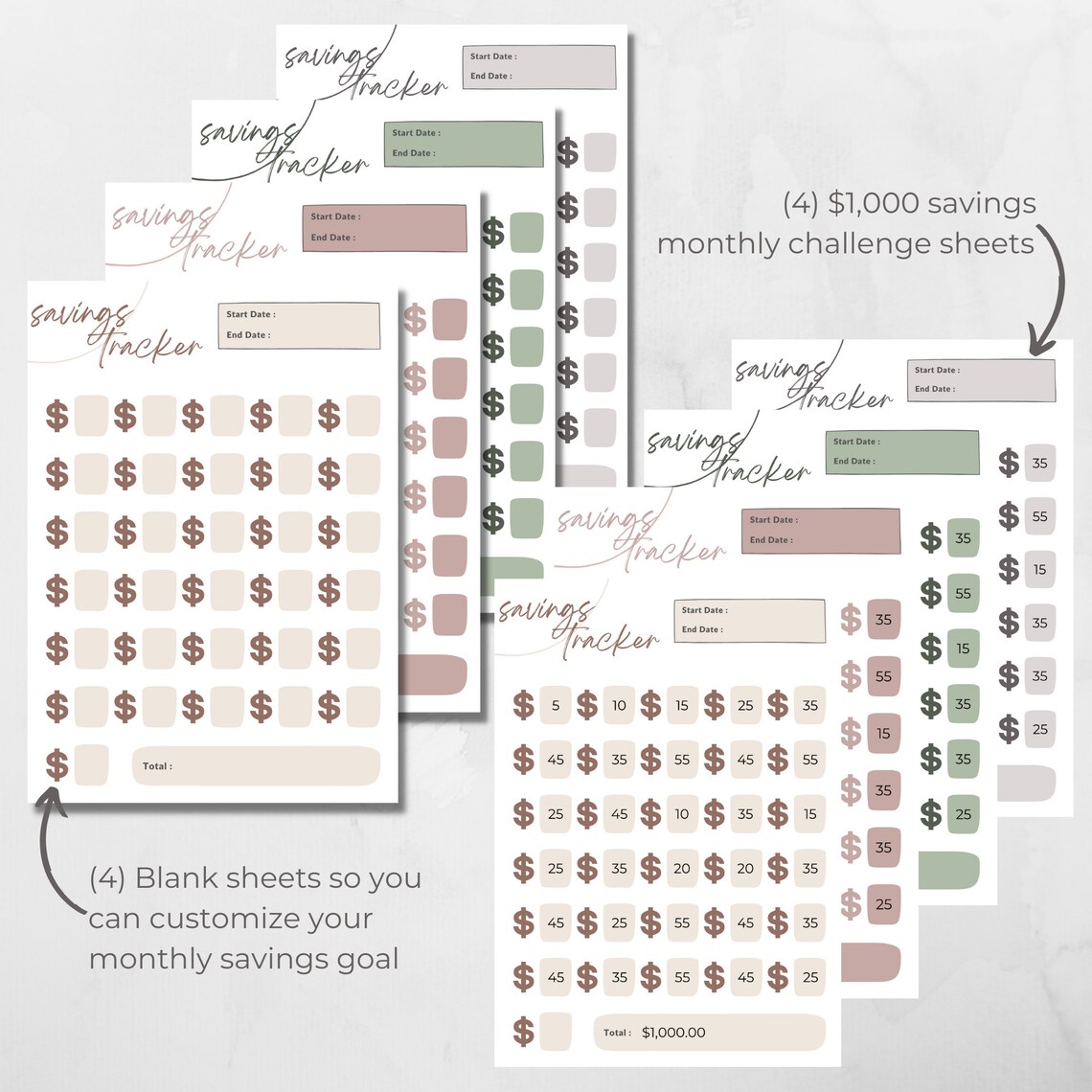 Savings Challenge, Money Savings Tracker Bundle, Printable Savings ...
