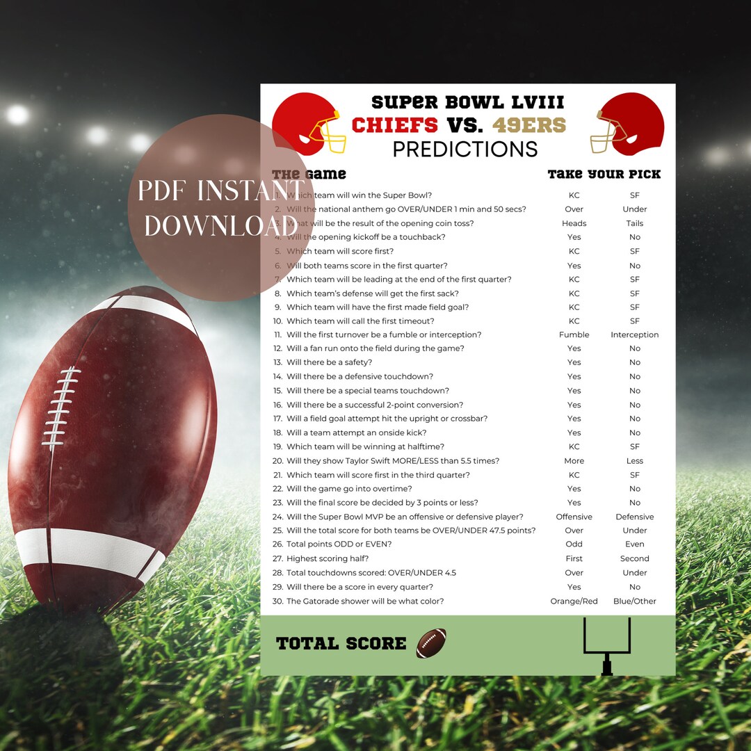 Super Predictions 58 Game, the Big Game Predictions, Watch Party Game ...