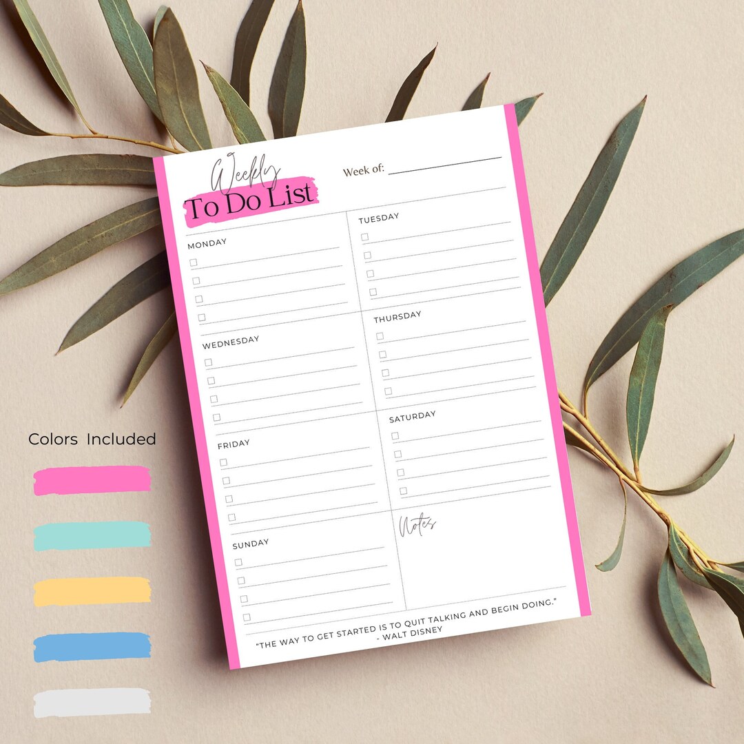 Printable To-do List, Notes PDF, Weekly Planner, Todo List, Bright ...