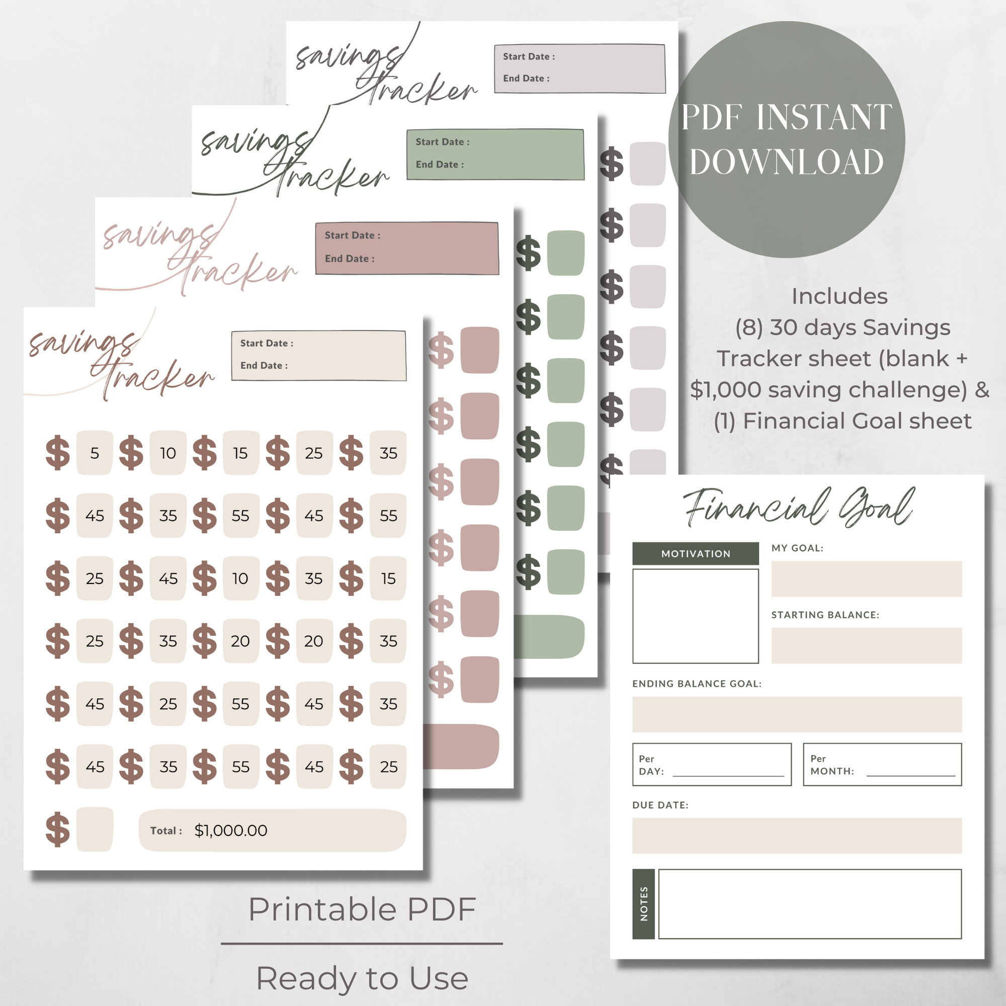 Savings Challenge, Money Savings Tracker Bundle, Printable Savings ...