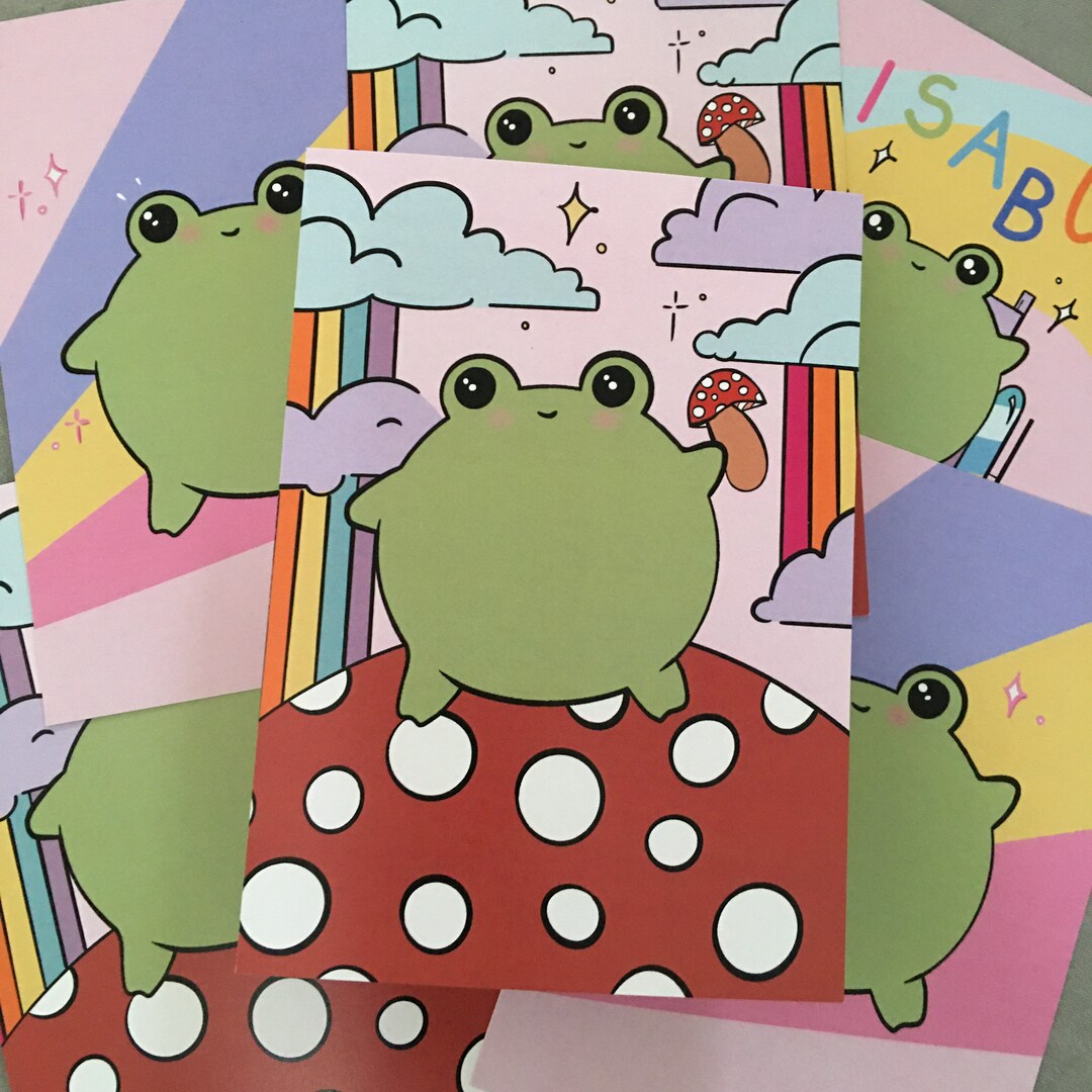 Rainbow Rain Frog Print, A6 - Etsy