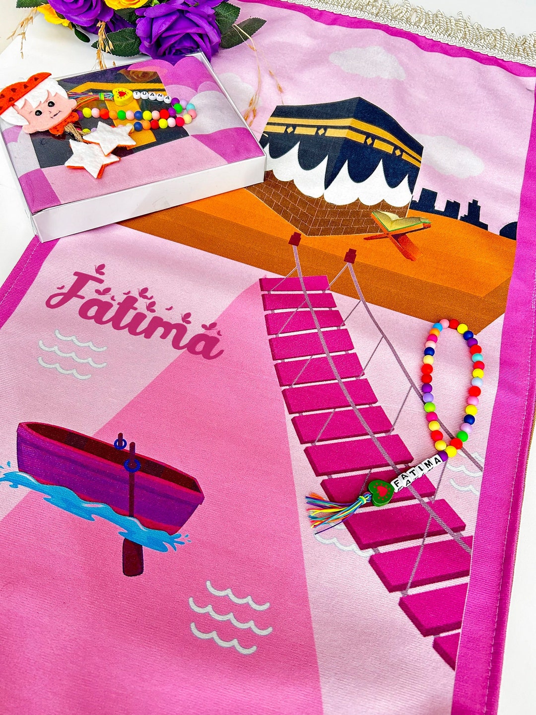 Personalized Kids Prayer Rug Muslim, Islamic Kid Prayer Mat Gift Set ...