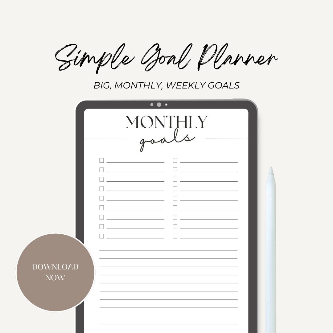 Simple Goal Planner Printable | Big Picture | Weekly | Monthly | Notes ...