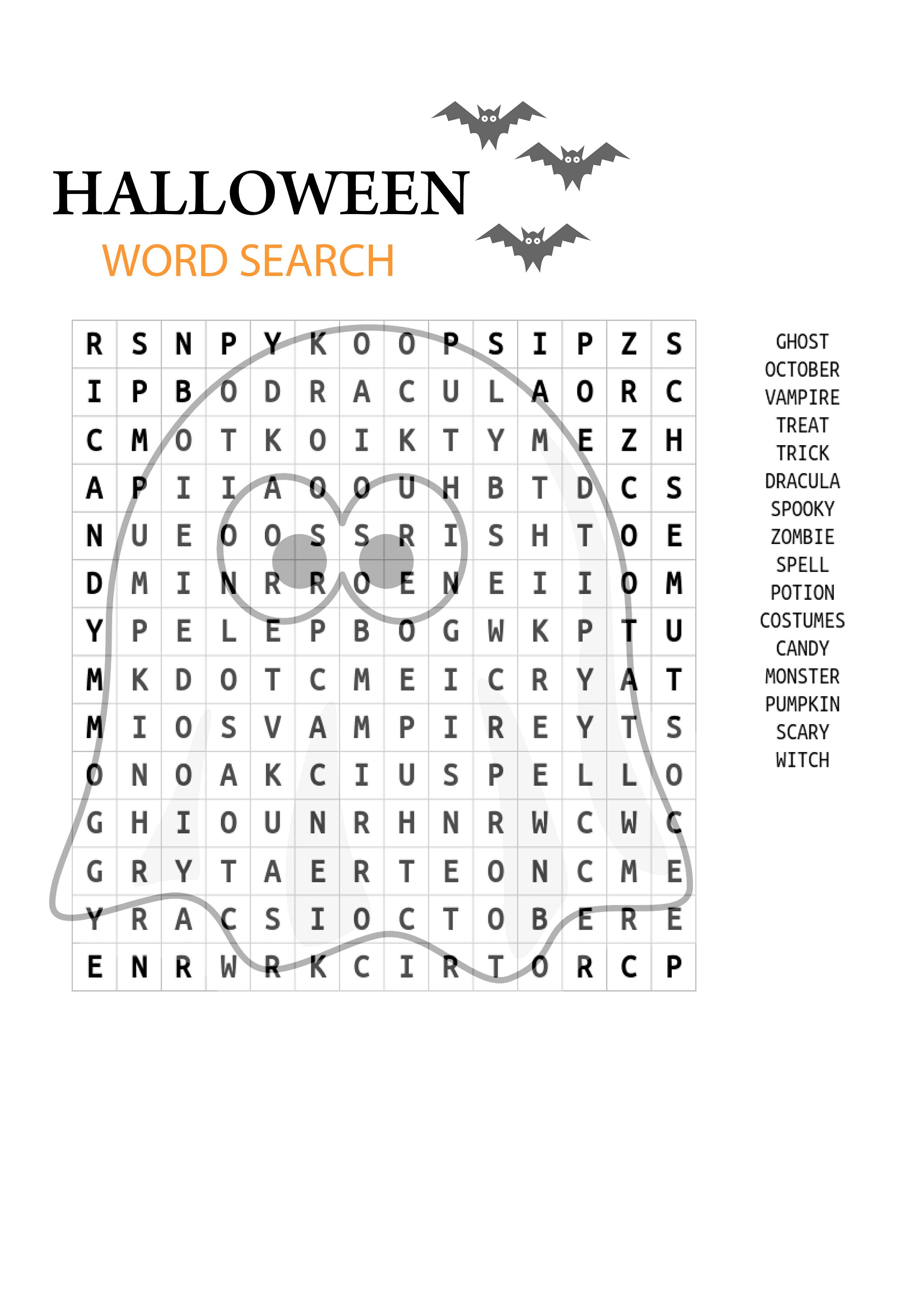 Halloween Ghost Word Search 5 Pages Digital Download Amazing Instant ...