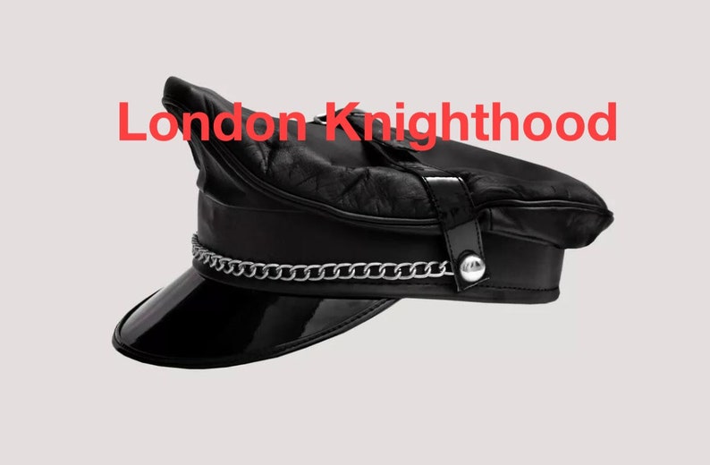 Black Genuine Leather Biker Muir Cap With Chain and Strap - Etsy