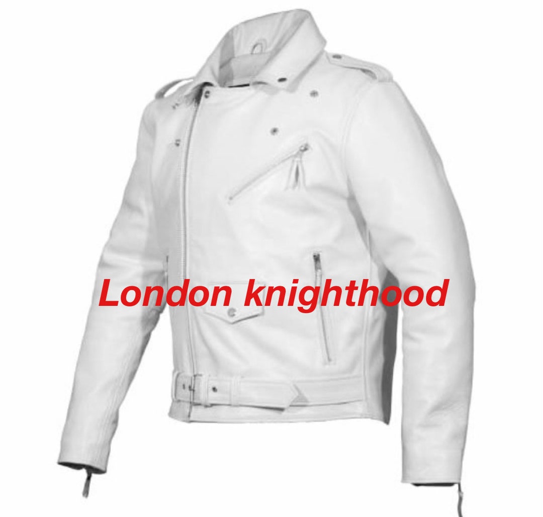 White Cow Genuine Leather Men Perfecto Classic Brando Biker Motorbike ...