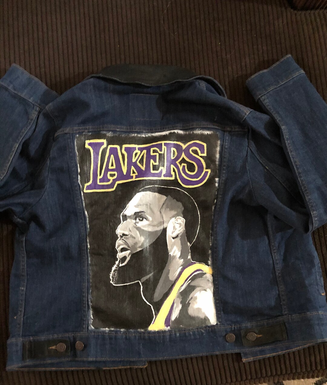 100% Hand Painted Acrylic “lebron James” Jean Jacket. - Etsy