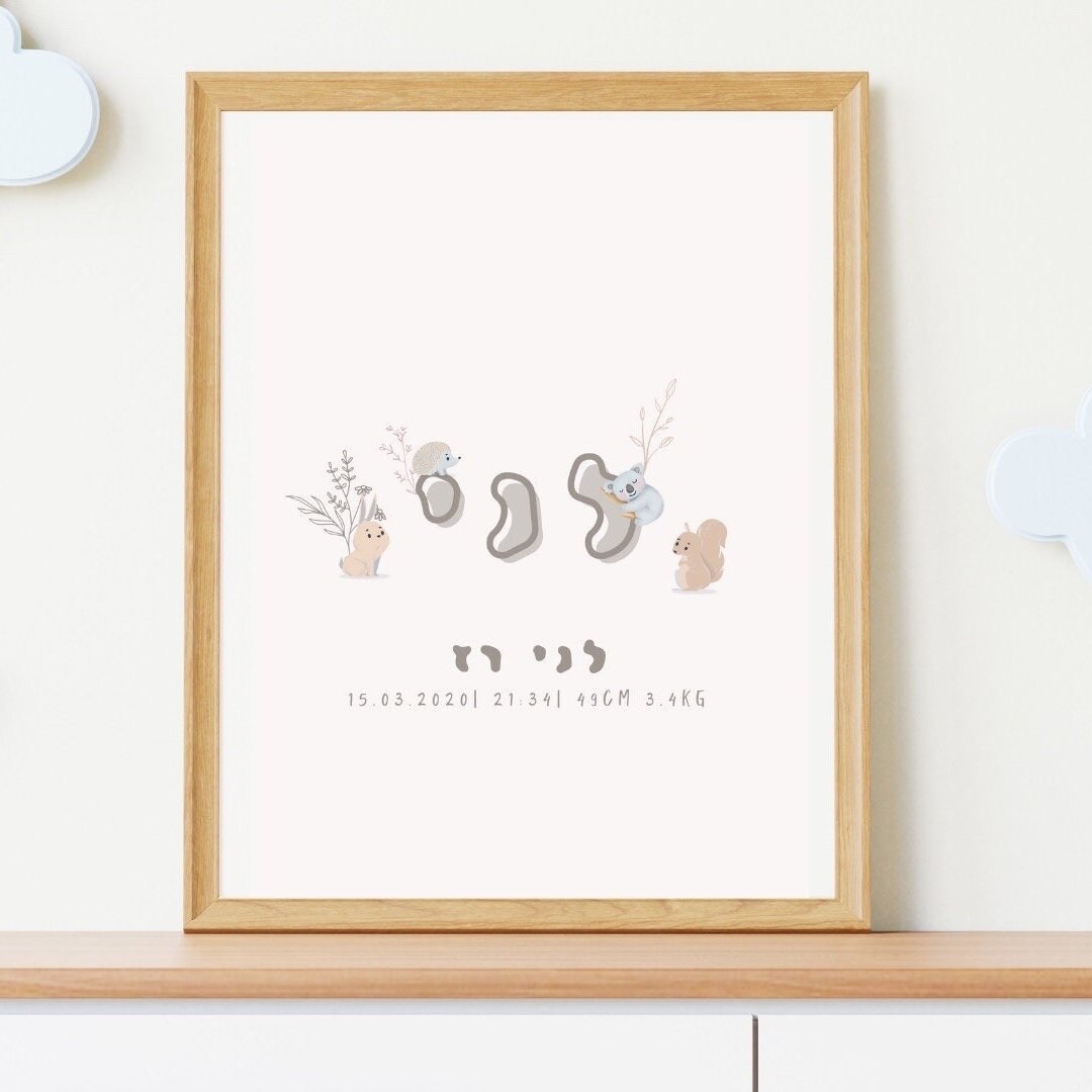 Hebrew Name Sign, Jewish Baby Girl Gift, Bris Gift Idea, Jewish New ...