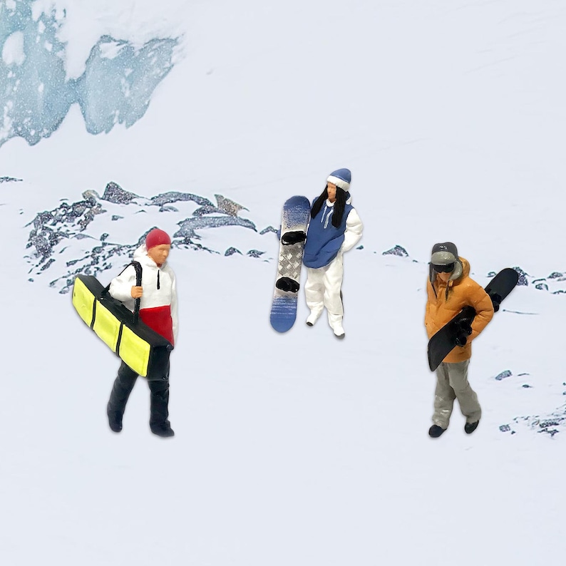 3 Pcs Miniature Skier Snowboarder Ski Sports People 1:87 Figures HO ...