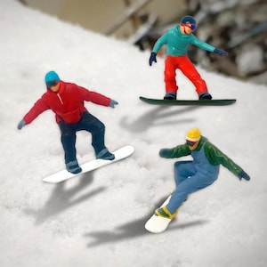 3 Pcs Miniature Skier Snowboarder Ski Sports People 1:87 Figures HO ...