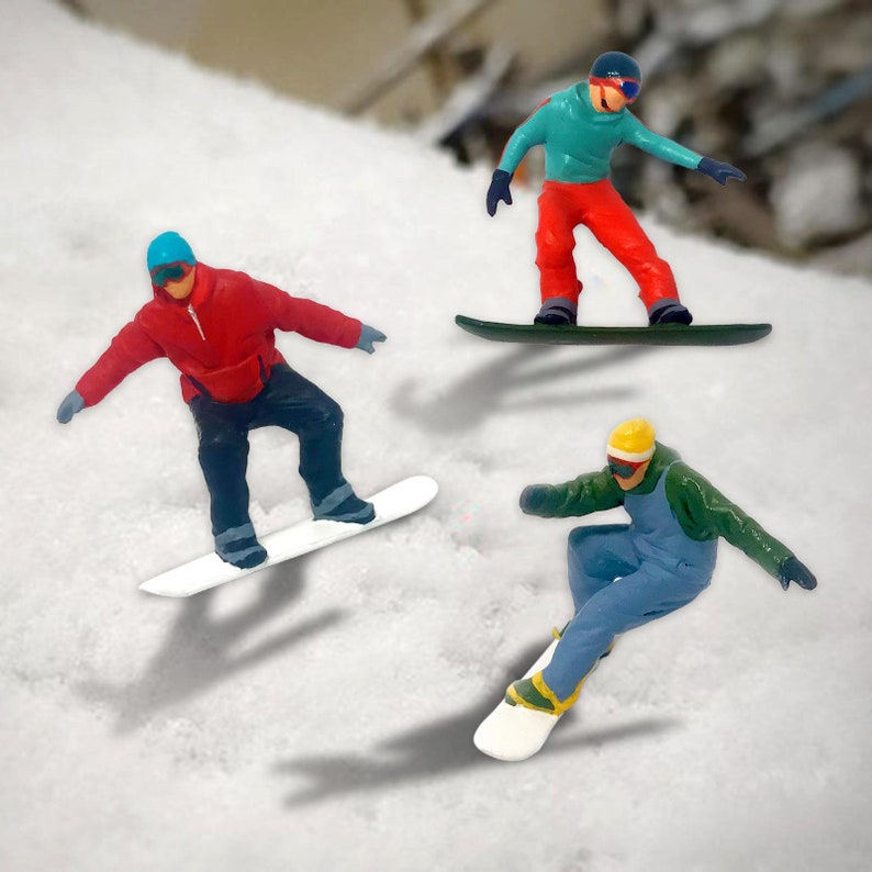 3pcs Miniature Skier & Snowboarder Figures 1:87 Scale Model Diorama ...