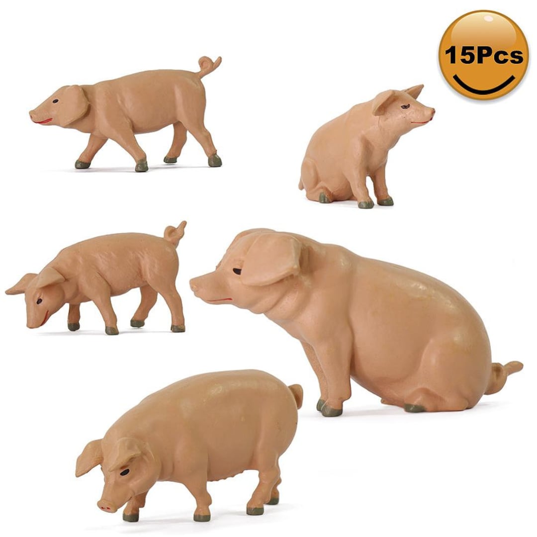 15 Pcs Miniature Pig Farm Animal 1:25 Figures G Scale Models Toys ...