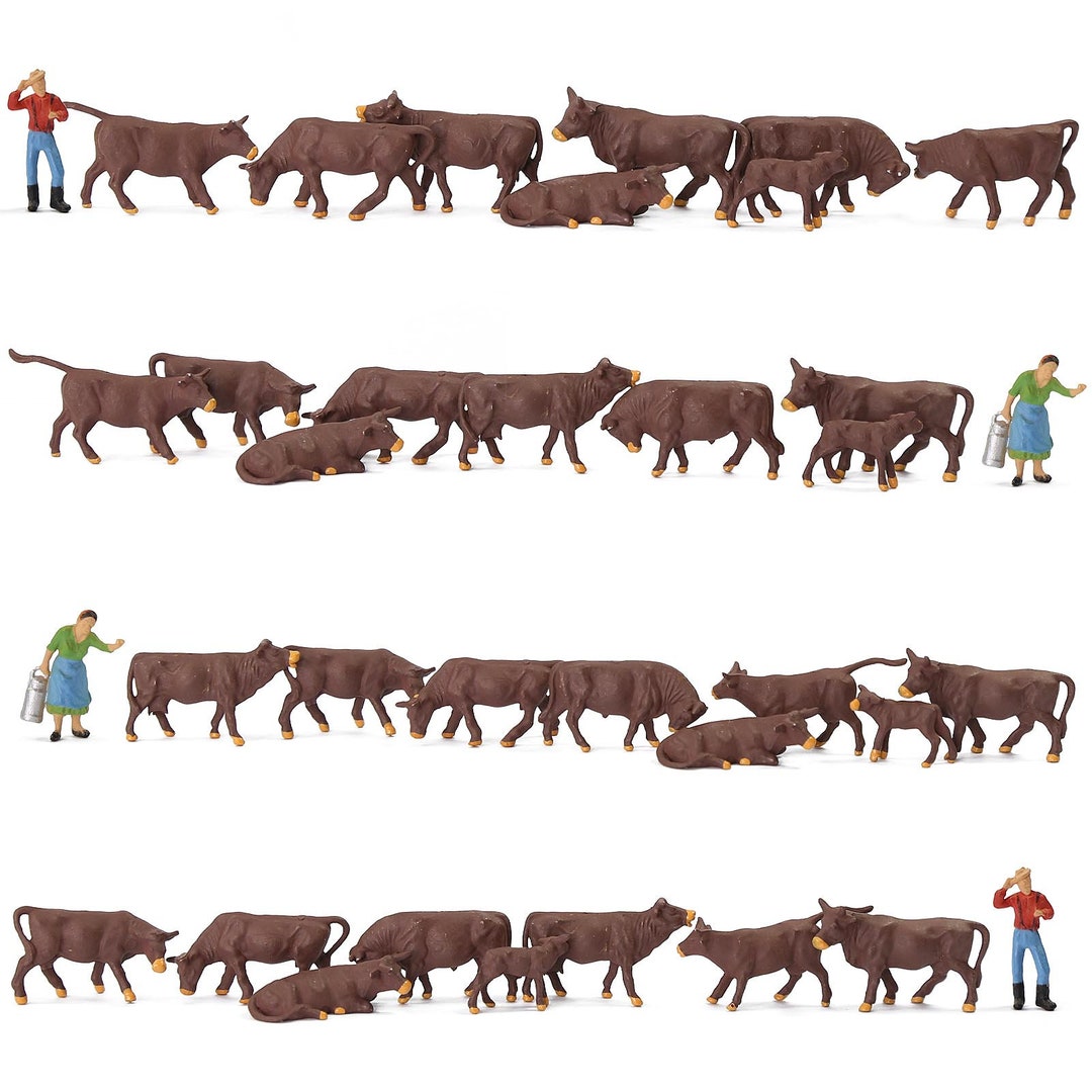 36 Pcs Miniature Shepherd Brown Cow Animal 1:87 Figures HO Scale Models ...