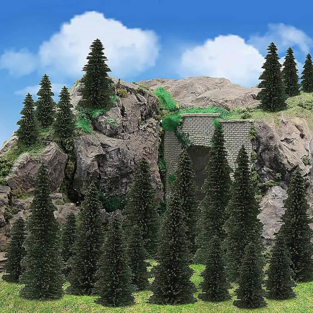 20/30/40/50 Pcs Miniature Green Pine Tree Model N HO O Scale Train ...