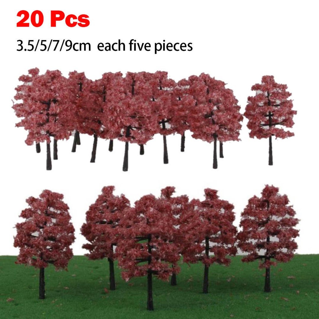 20 Pcs Miniature Red Maple Tree Models Train Railway Accessories Forest ...