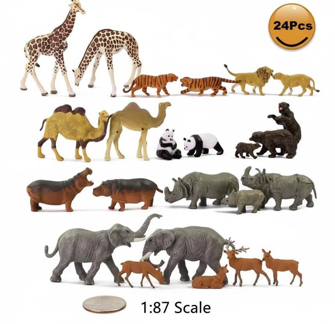 24pcs Mixed Miniature Animal Figurines, 1:87 Scale, Scenery Craft ...