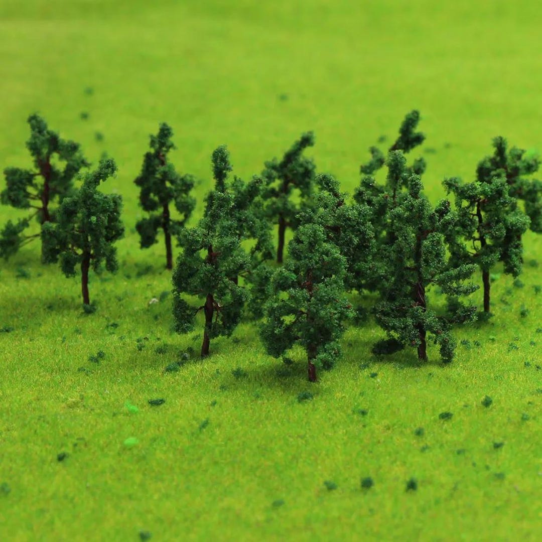 100pcs 3cm Miniature Green Tree Model Iron Wire Trunk 1:200 N Z Scale ...