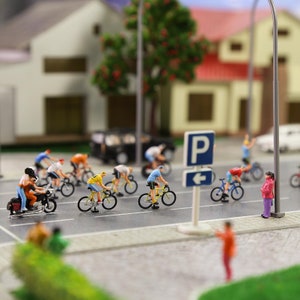15 Pcs Bike Bicycle Racing 1:87 Figure HO Scale Models Landscape Building Scenery Train Railway ...