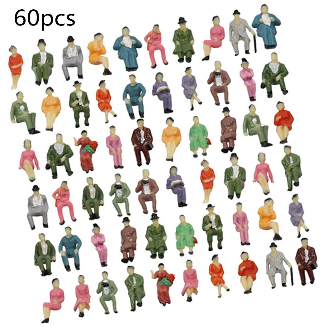 60 Pcs Miniature All Seated Passenger Train Sitting People Figures 1:87 ...