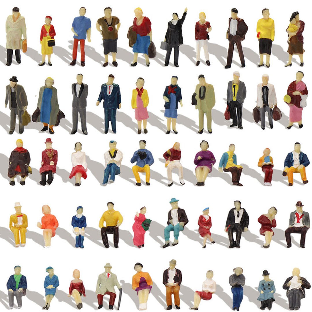100 Pcs Miniature Standing Seated Passenger People 1:87 Figure HO Scale ...