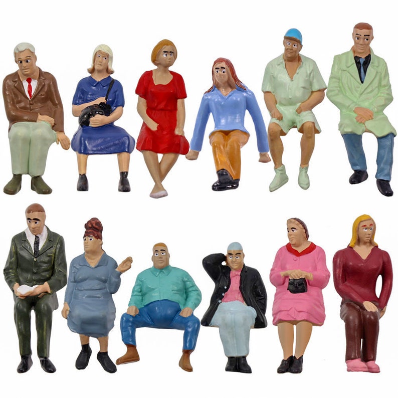12 Pcs Miniature Sitting Seated People Passenger 1:25 Figures G Scale ...