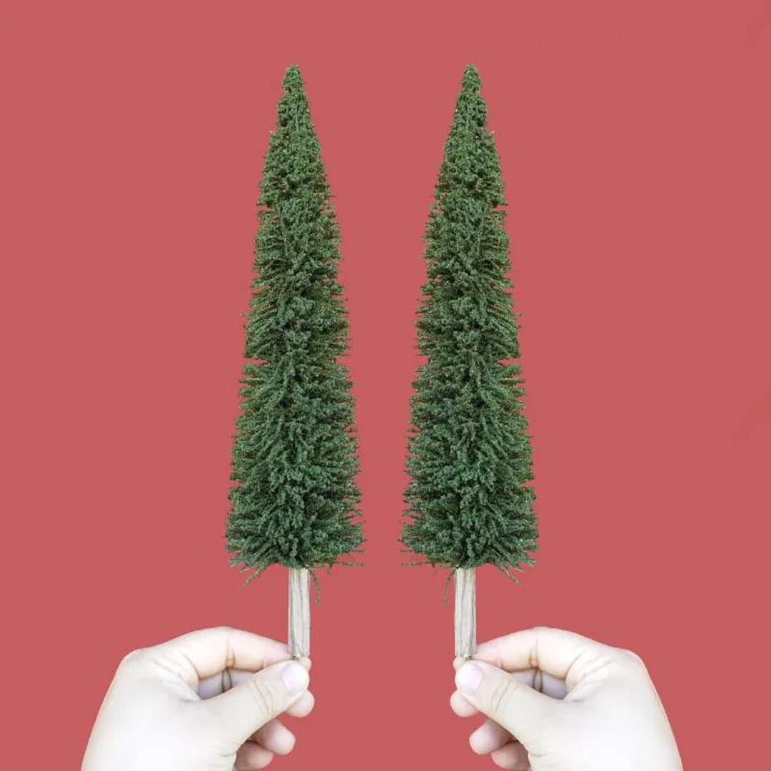 2 Pcs 7.5-30cm Miniature Spruce Tree Pine Model G HO N Scale DIY Sand ...