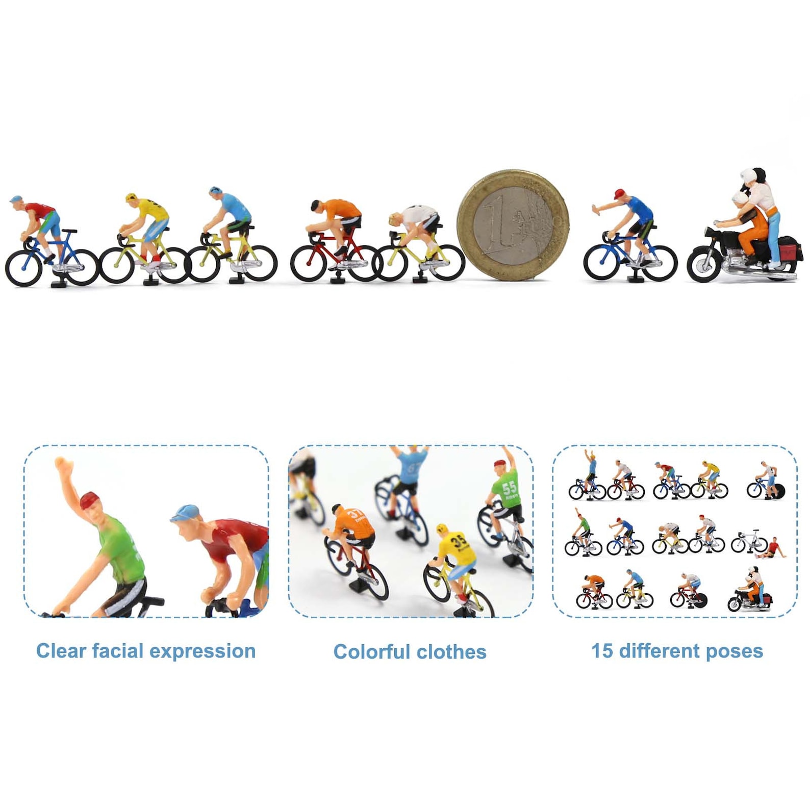 15 Pcs Bike Bicycle Racing 1:87 Figure HO Scale Models Landscape ...