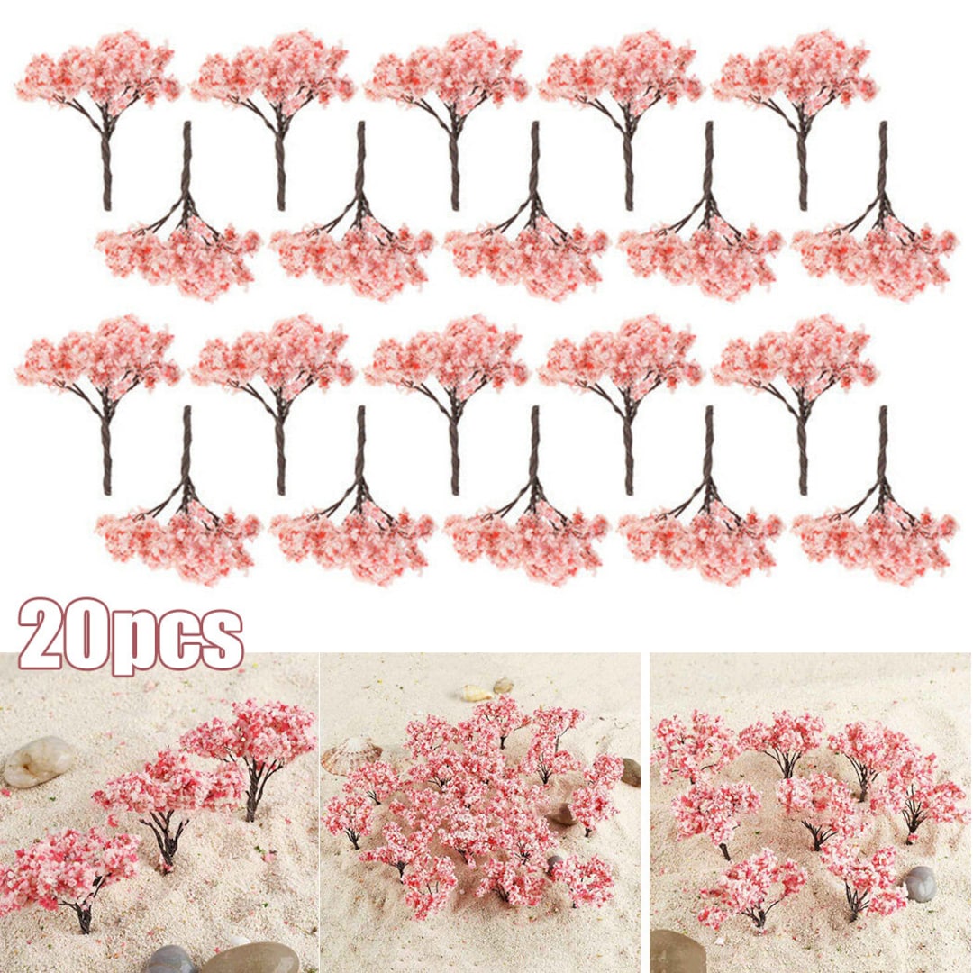 20 Pcs Miniature Sakura Cherry Blossom Tree Models Train Railway ...