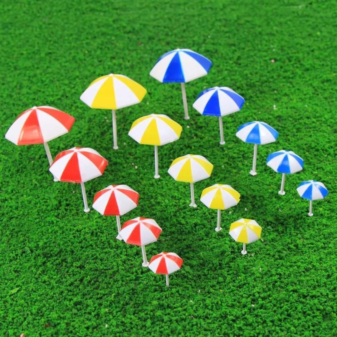 24 Pcs Miniature Sun Umbrella Beach Parasol 1:50-200 Models Dollhouse ...