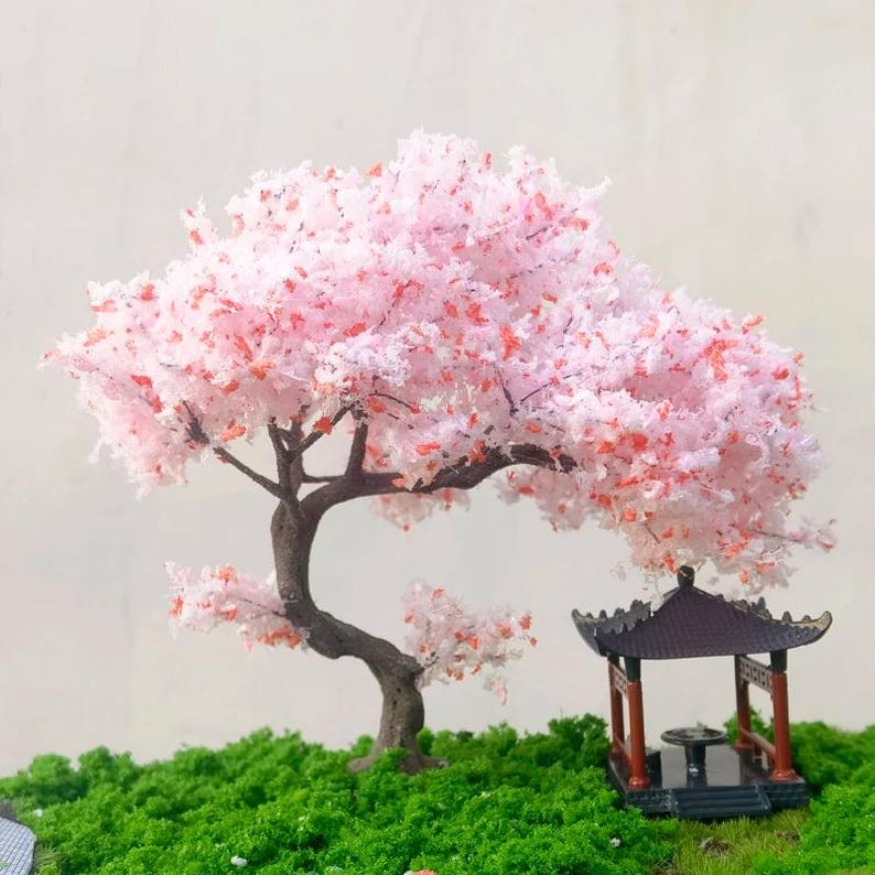 10/15/20cm Miniature Sakura Cherry Blossom Wire Tree Model Dollhouse ...