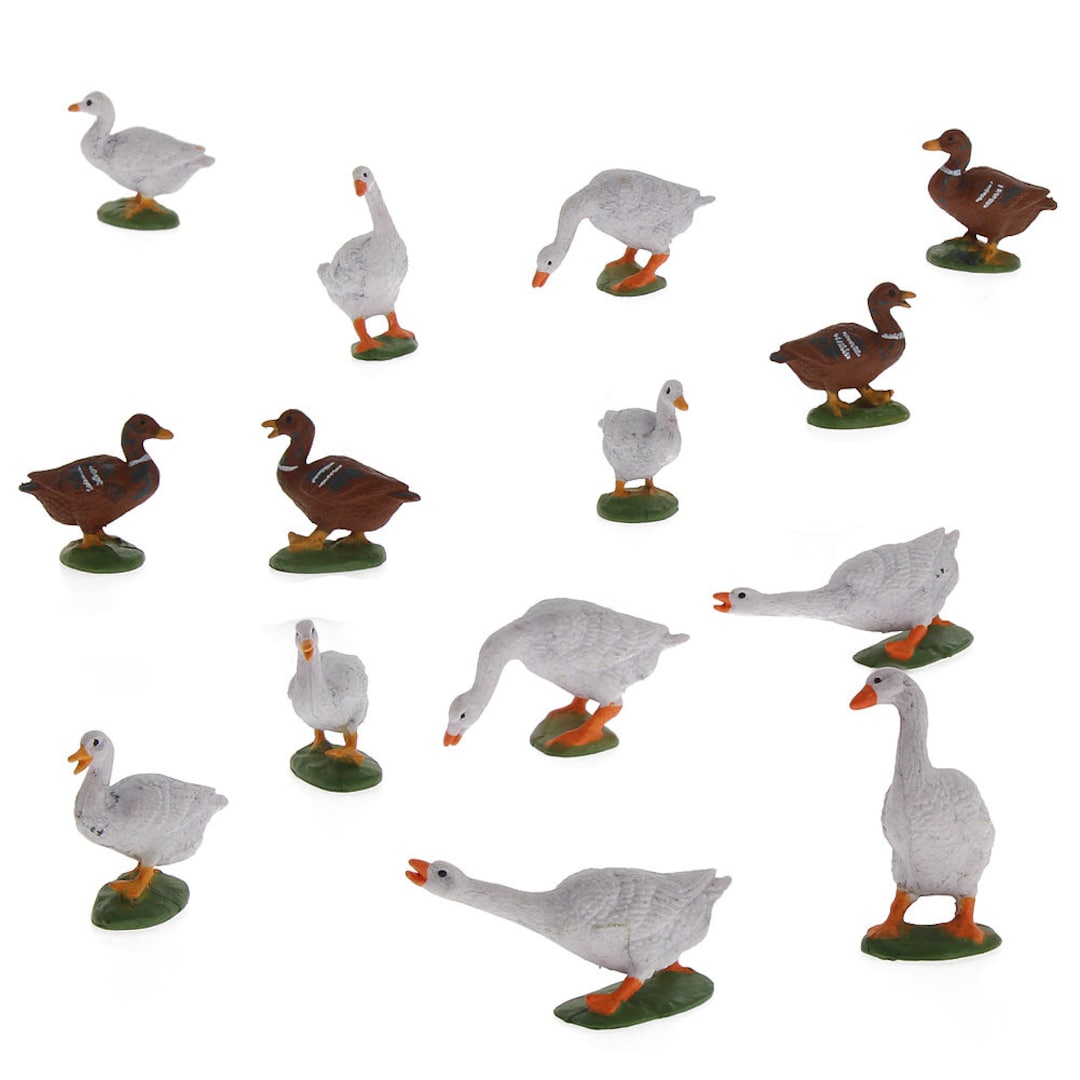 14 Pcs Miniature Duck Goose Farm Animal 1:43 Figures O Scale Models ...