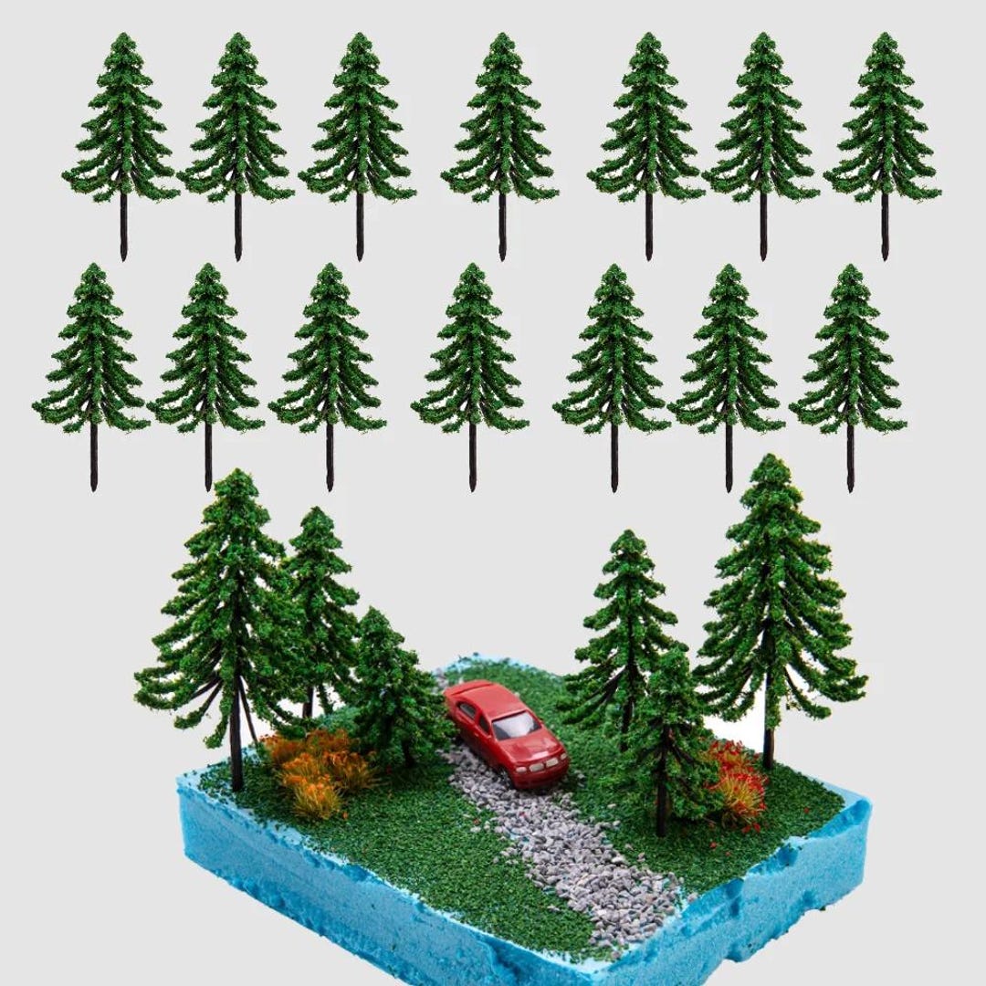 25 Pcs 6/8/10cm Miniature Pine Tree Models DIY Sand Table Train Railway ...