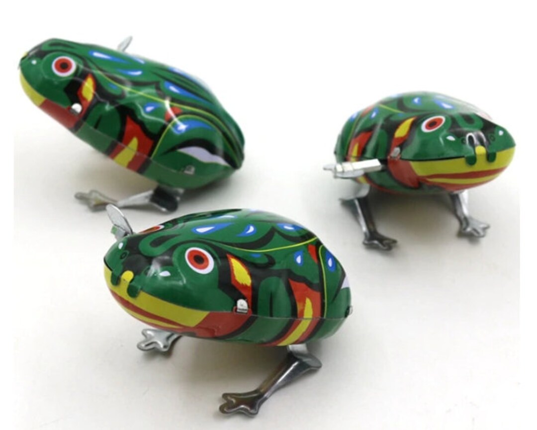 Set of 3 Classic Vintage Jumping Frog Wind up Clockwork Tin Toy ...