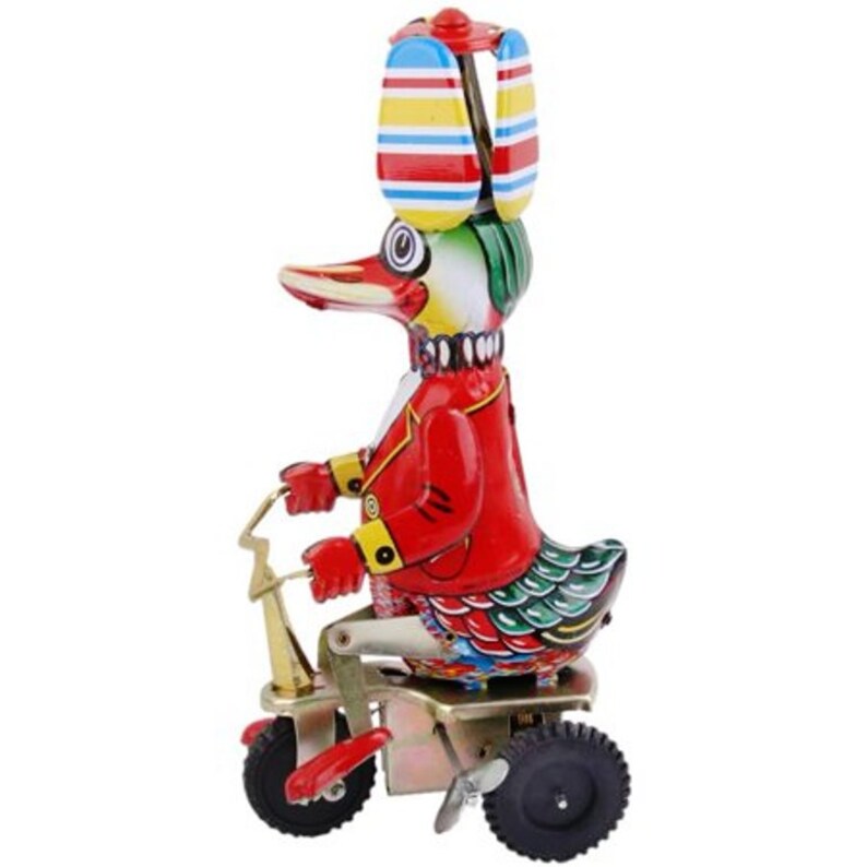 Vintage Circus Duck on Bike Tricycle Propeller Hat Retro Clockwork Wind ...