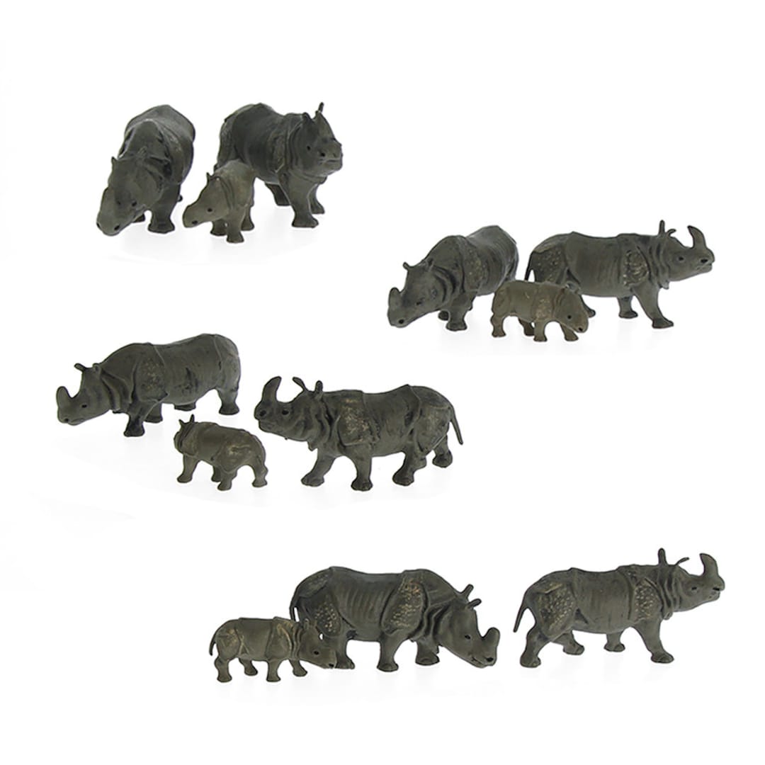12 Pcs Miniature Rhinoceros Wild Animal 1:87 Figures HO Scale Models ...