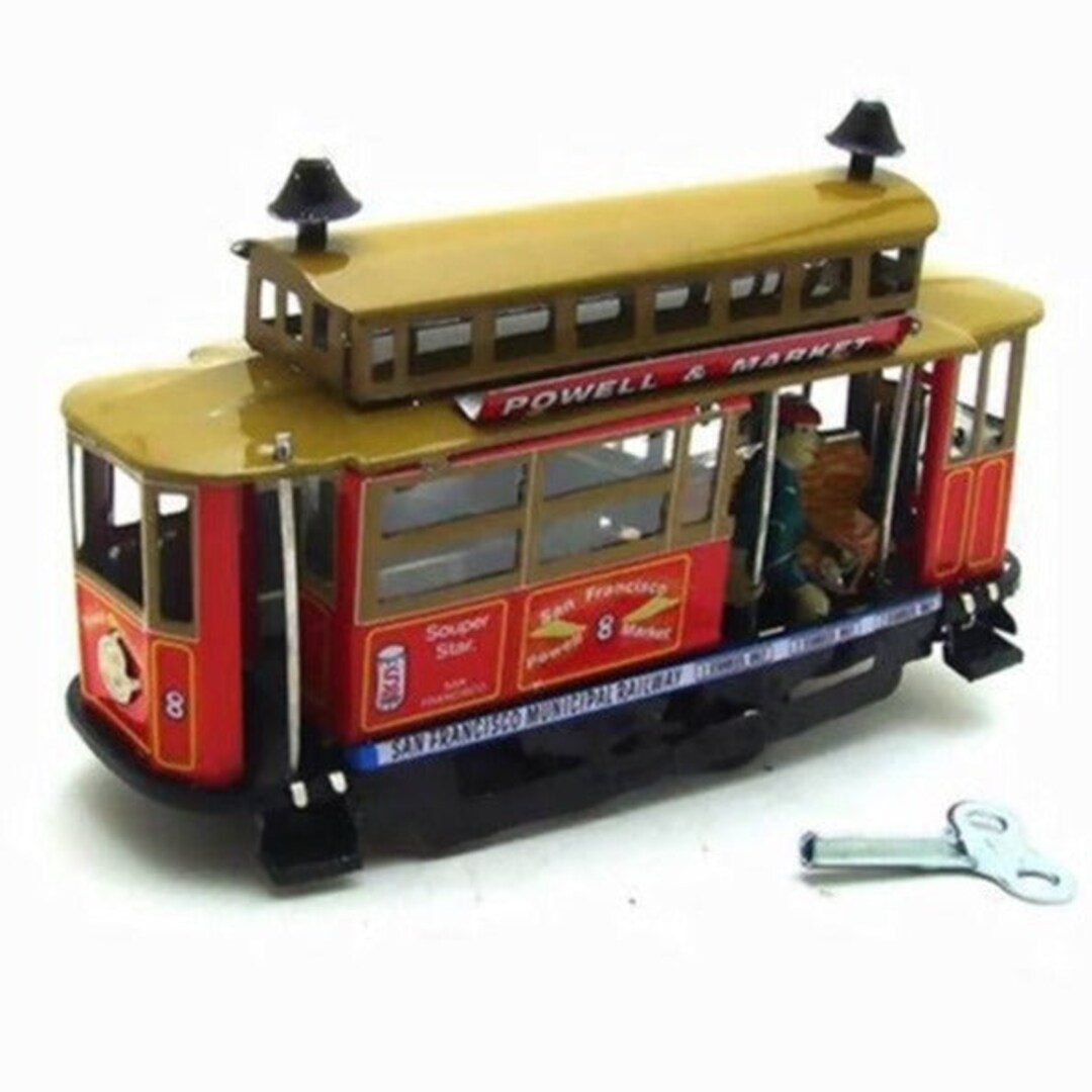MS639 Vintage San Francisco Tram Car Retro Clockwork Wind up Tin Toy ...