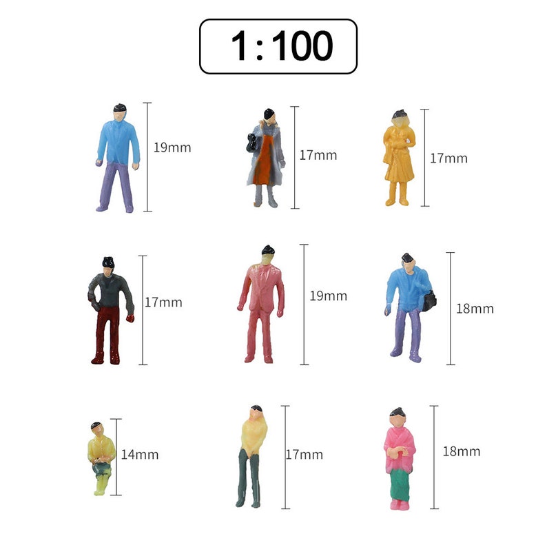 100pcs Miniature People Figures 1:100 Scale Model Train Layout Diorama ...