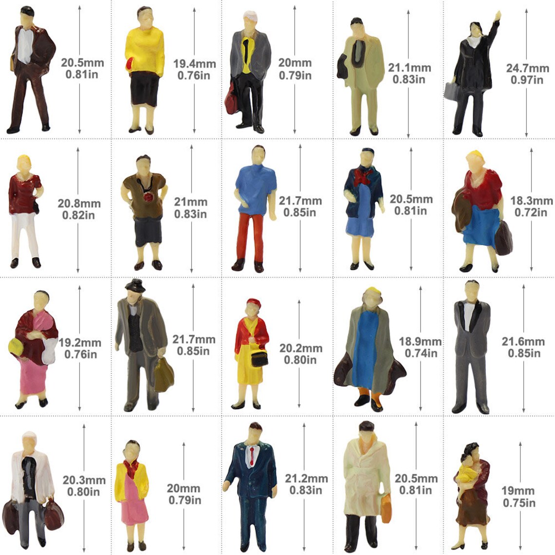 100pcs Miniature People Figures, HO Scale 1:87, Model Train Diorama ...