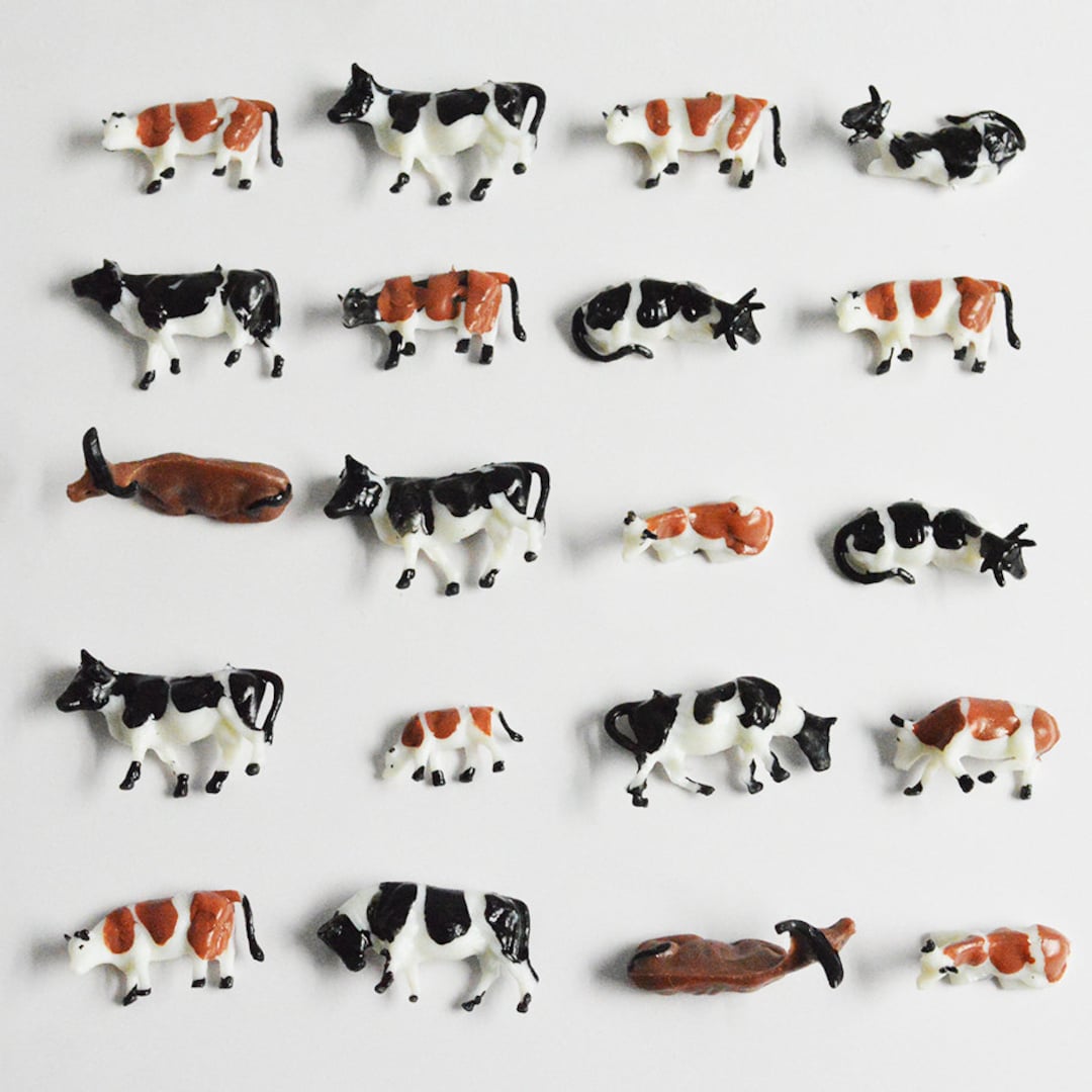 20 Pcs Miniature Dairy Cow Animal Figures 1:87 Scale Models Toys ...