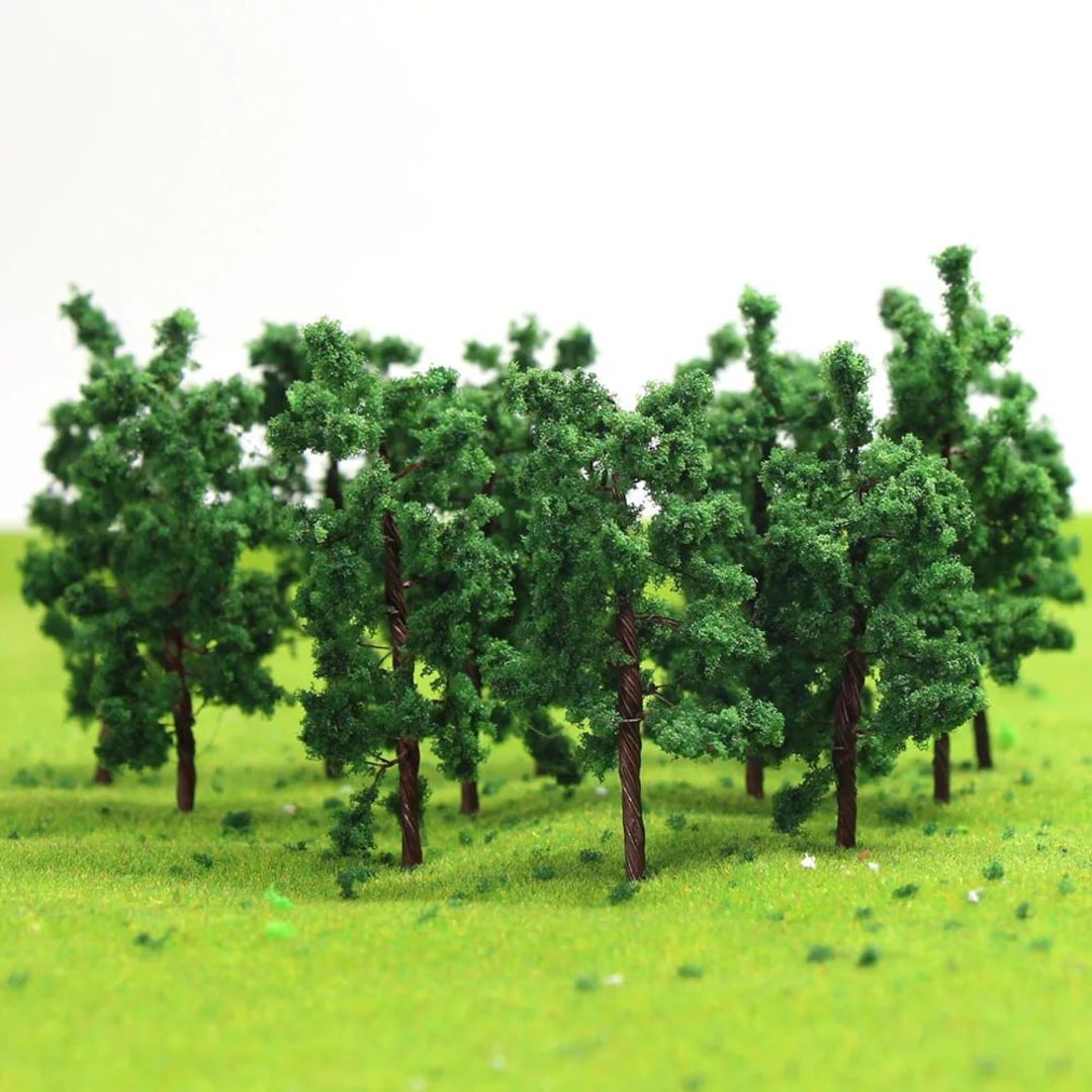 50 Pcs 4.5cm Miniature Green Tree Model Iron Wire Trunk N Scale 1:160 ...