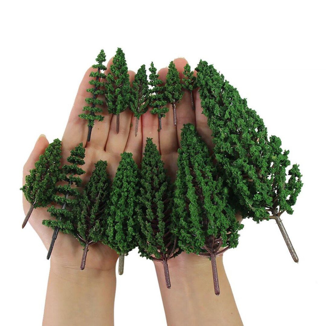 52pcs Miniature Pine Trees O HO TT N Scale Diorama Model Train Scenery ...