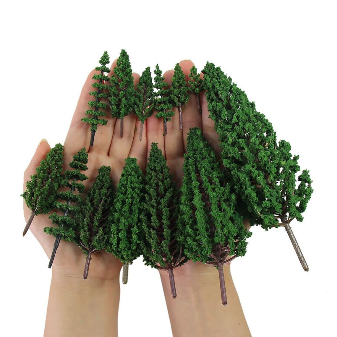 52pcs Miniature Pine Trees O HO TT N Scale Diorama Model Train Scenery ...