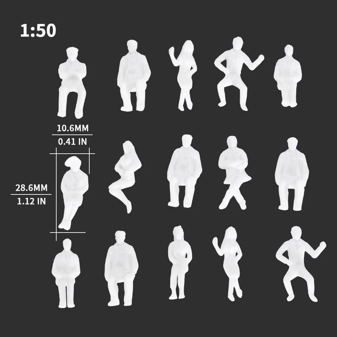 50pcs Unpainted Miniature Seated People Figures, O Scale 1:50, Model ...