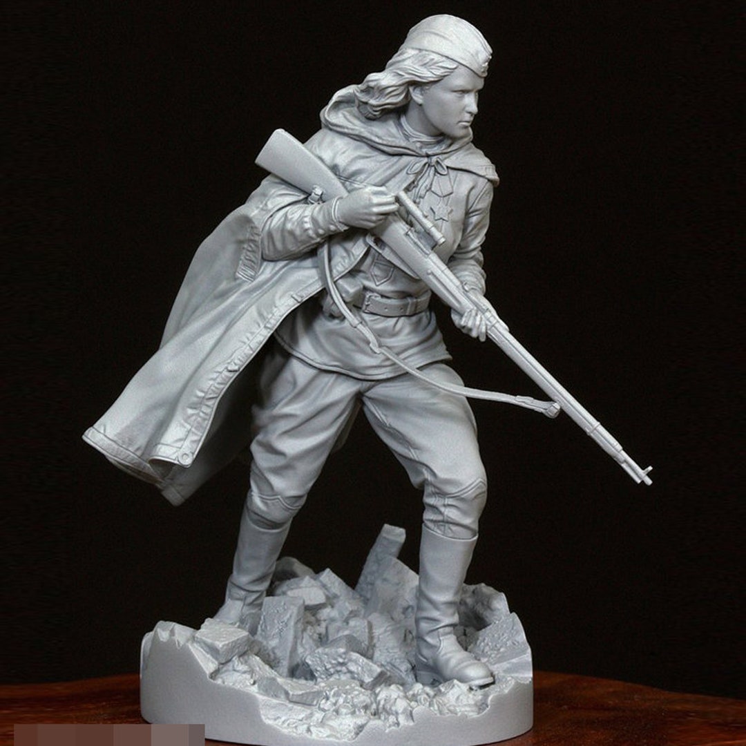WWII Red Army Female Sniper Soldier Unpainted Resin Figure 1/35 1/16 ...