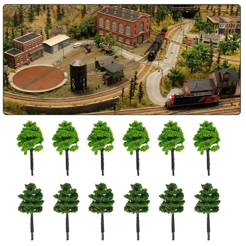 Miniature Model Trees, Light & Dark Green Diorama Scenery (12pcs, 5cm ...