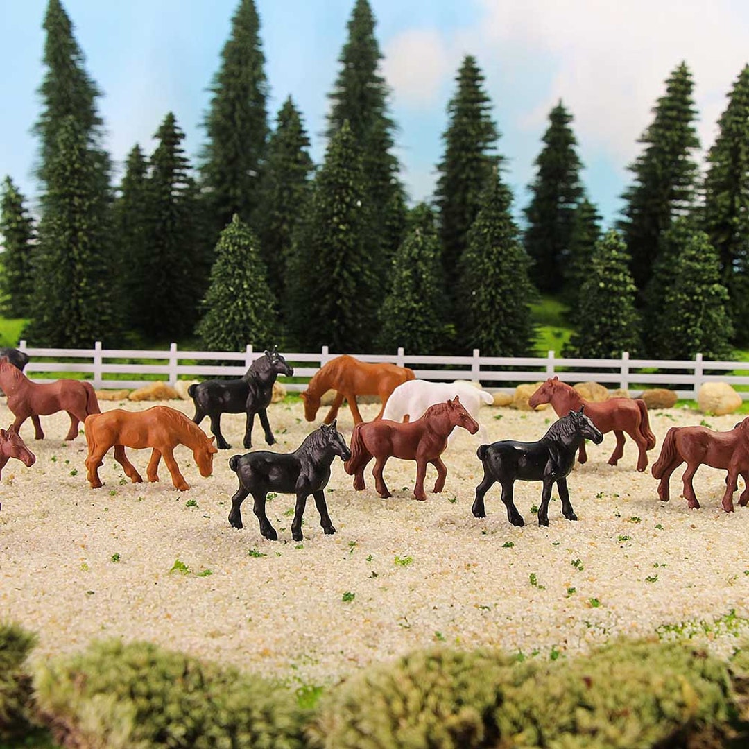 40 Pcs Miniature Horse Farm Animal 1:87 Figure HO Scale Models Garden ...