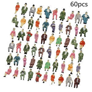 60 Pcs Miniature All Seated Passenger Train Sitting People Figures 1:87 Ho Scale Models Toys ...