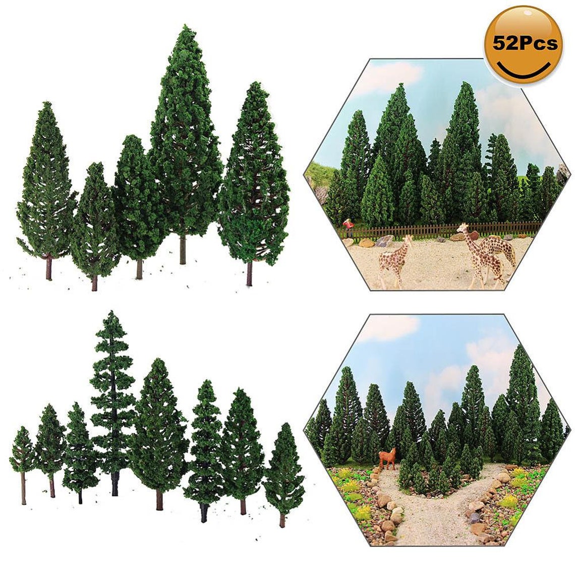 52pcs Miniature Pine Trees O HO TT N Scale Diorama Model Train Scenery ...