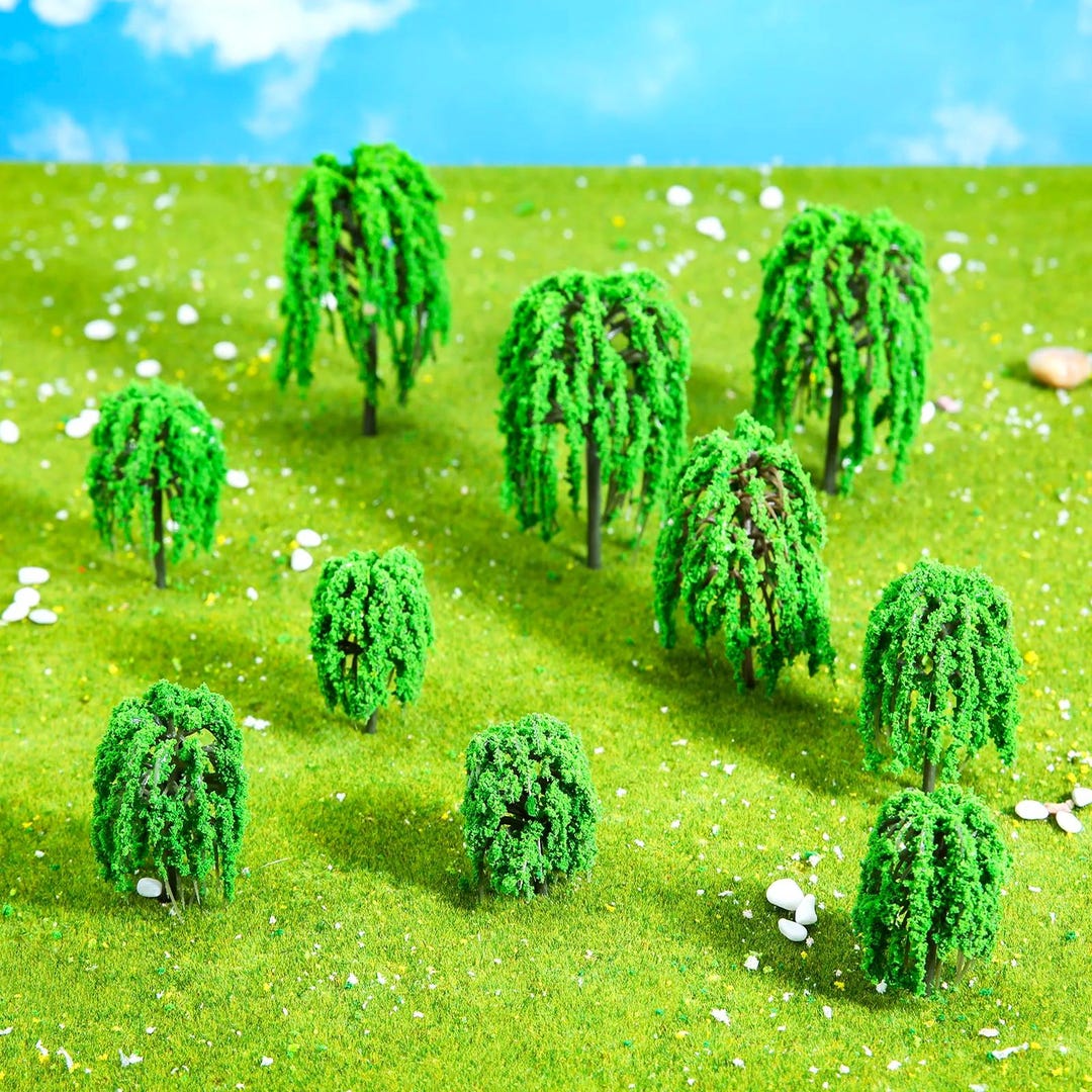 20 Pcs 5-9.5cm Mixed Miniature Willow Tree Models Train Railway ...